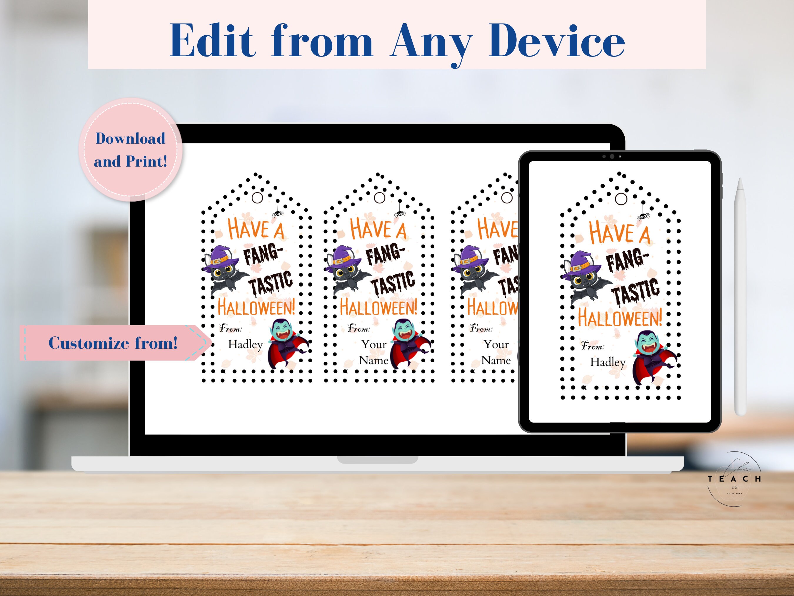 Halloween Gift Tags Printable With Vampire Tags. Editable Favor Tags ...