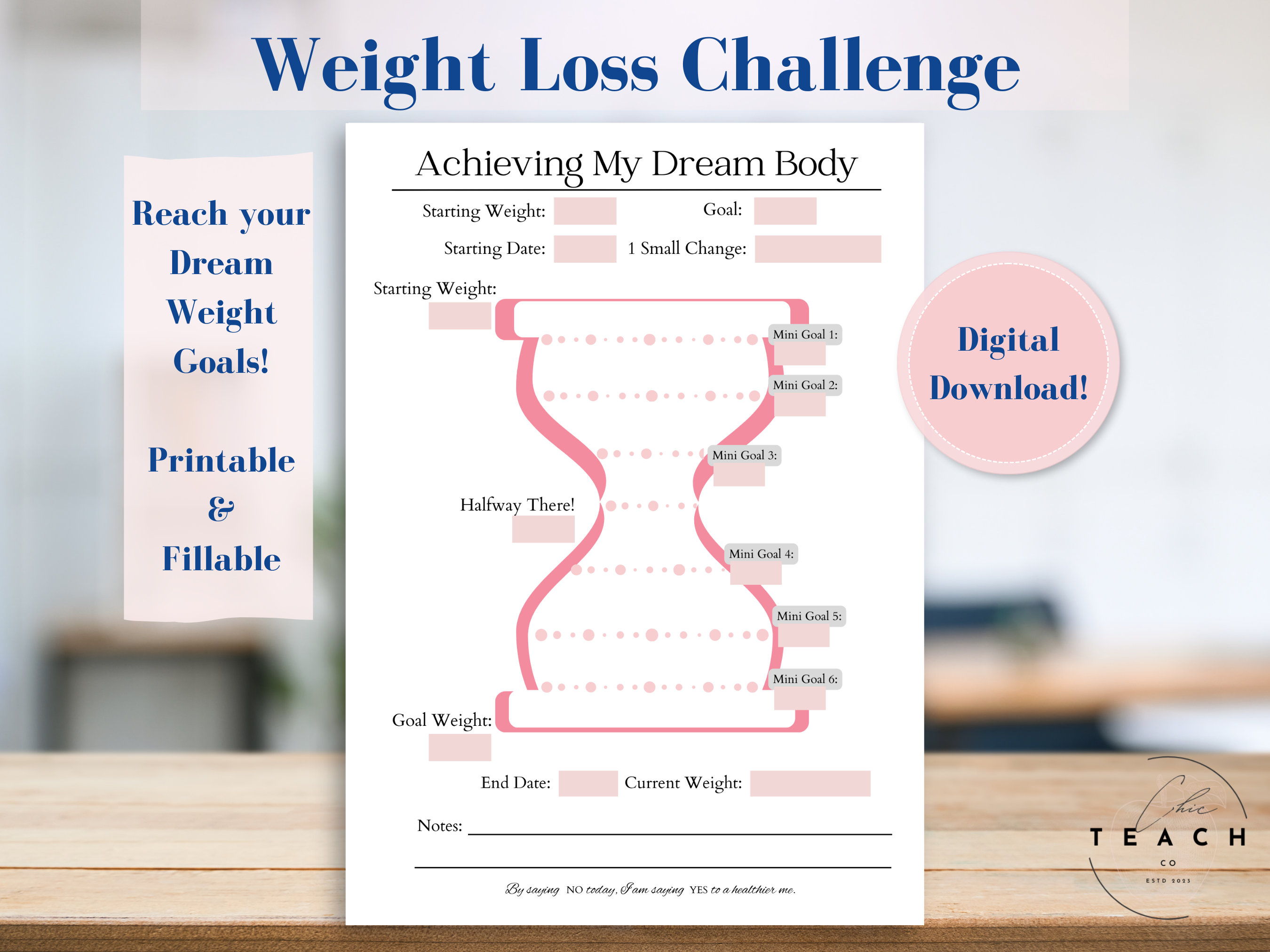 Weight Loss Tracker Printable Fillable Weight Loss Challenge - Etsy