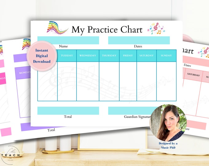 Practice Chart Digital Practice Chart Printable Piano Lesson Practice ...