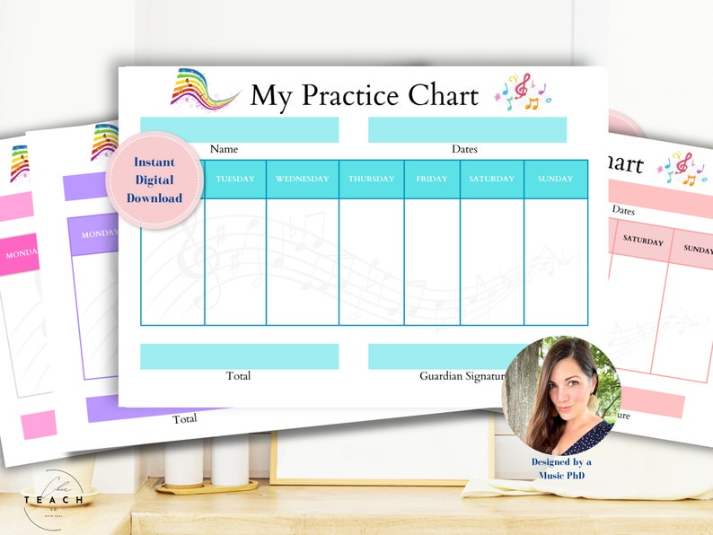 Practice Chart Digital Practice Chart Printable Piano Lesson Practice ...