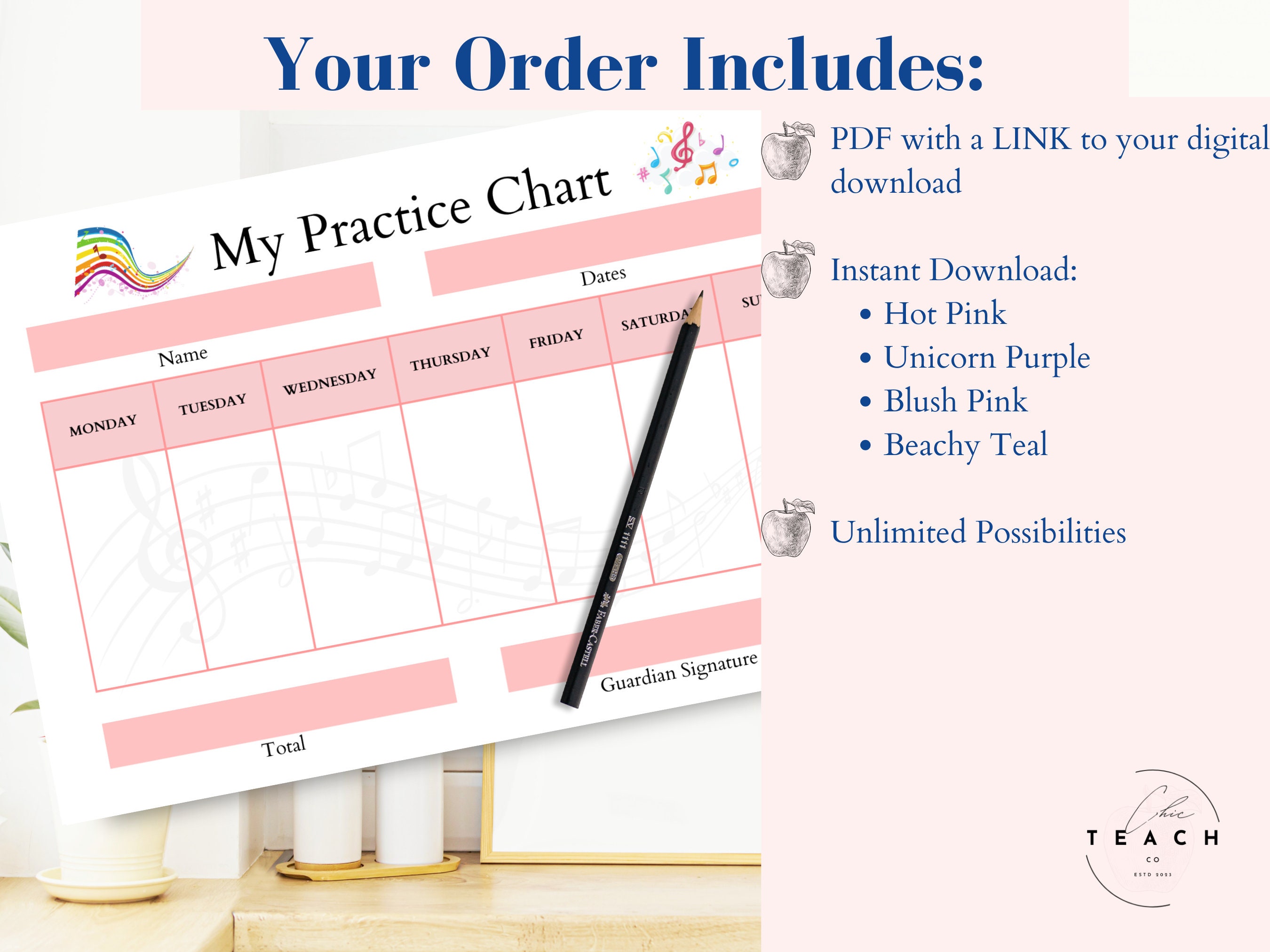 Practice Chart Digital Practice Chart Printable Piano Lesson - Etsy