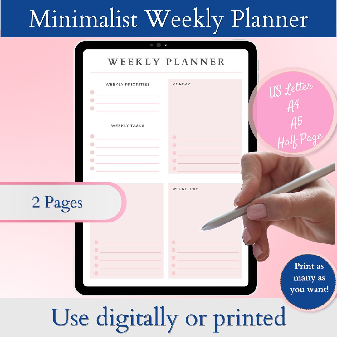 Minimalist Weekly Planner 2024 to Do List Printable Simple Weekly ...