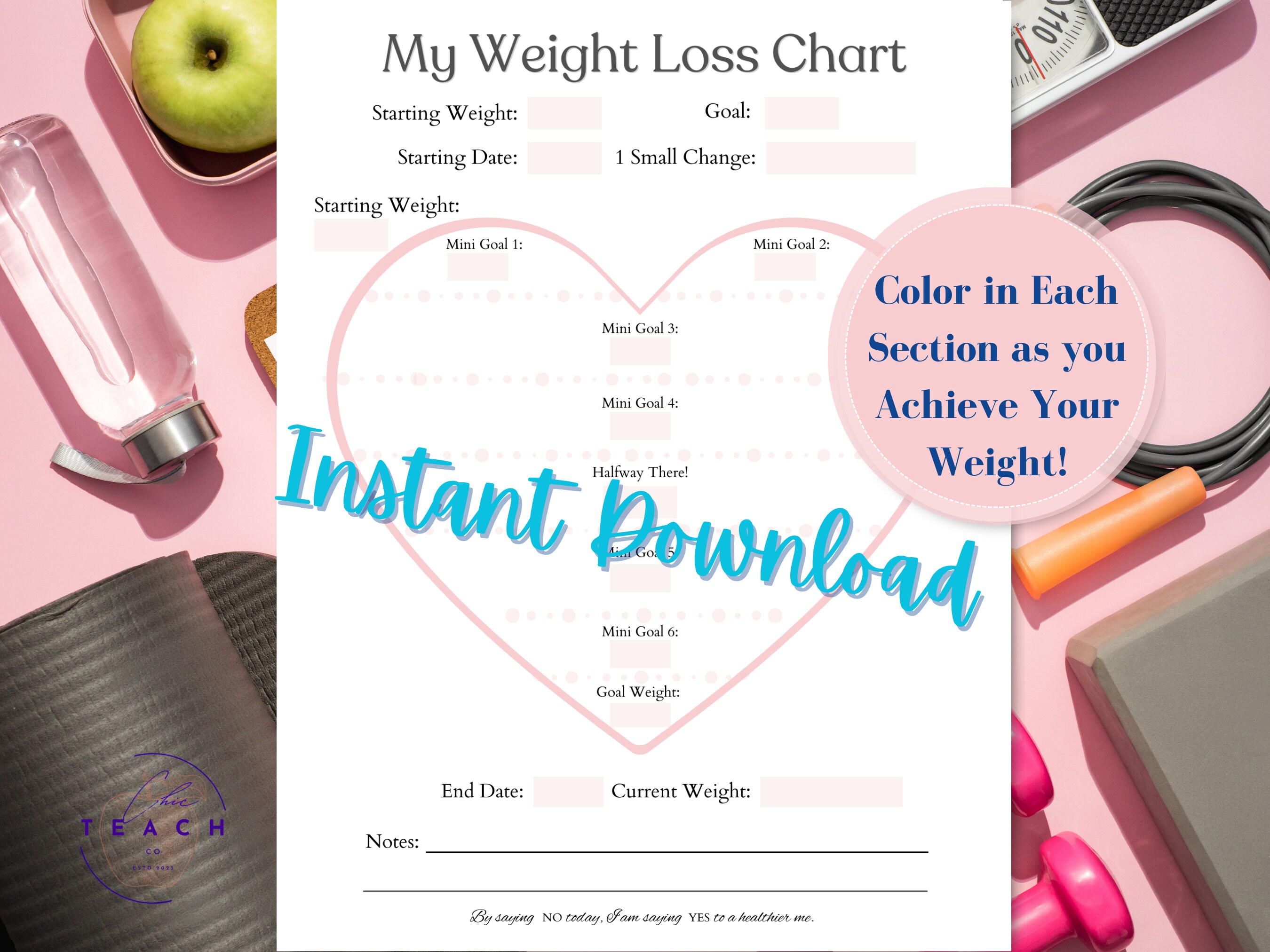 Weight Loss Tracker Printable Pink Planner Weight Loss Chart Printable ...