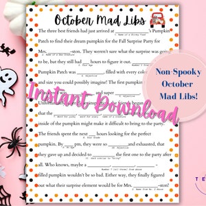 Halloween Mad Libs Non-spooky Game Printable for Elementary and Middle ...