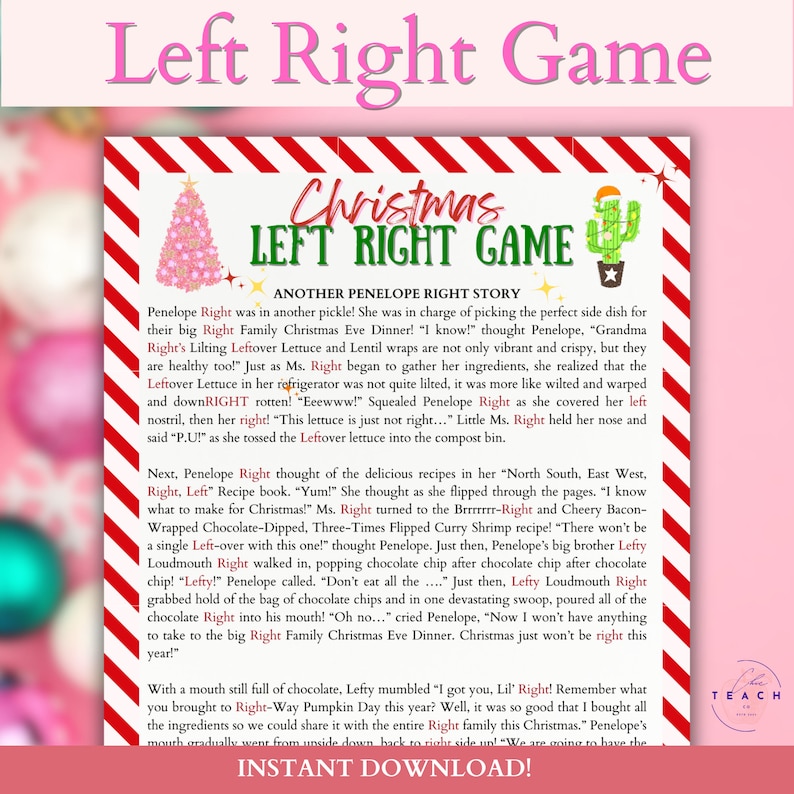 Left Right Game Christmas Activity Kid Pass the Present Group Game ...