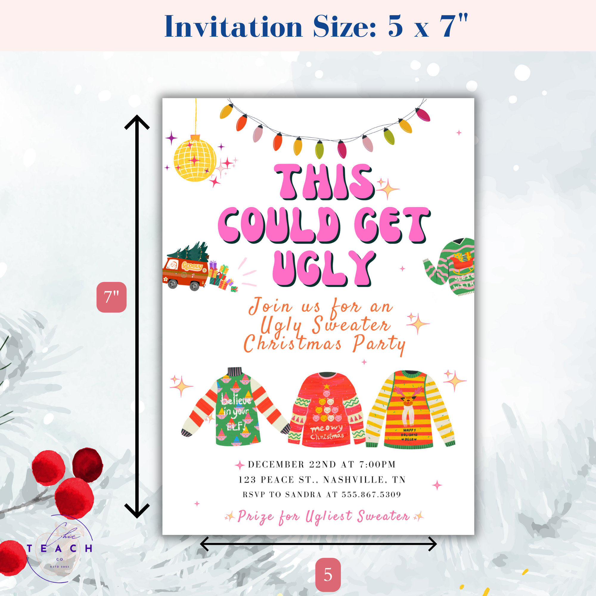 Ugly Sweater Christmas Party Invitation Editable Ugly Sweater Xmas ...
