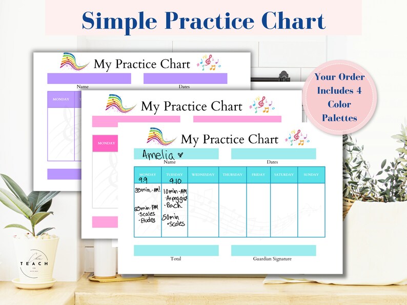 Practice Chart Digital Practice Chart Printable Piano Lesson Practice ...