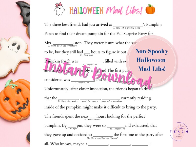 Mad Libs Halloween Game Printable for Elementary and Middle School Kids ...