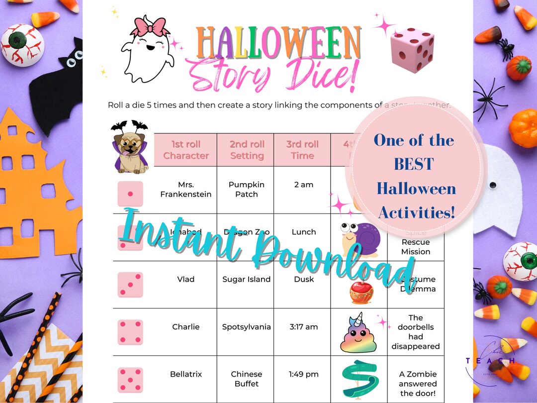 Dice Game Halloween Roll a Story for Elementary and Middle School ...