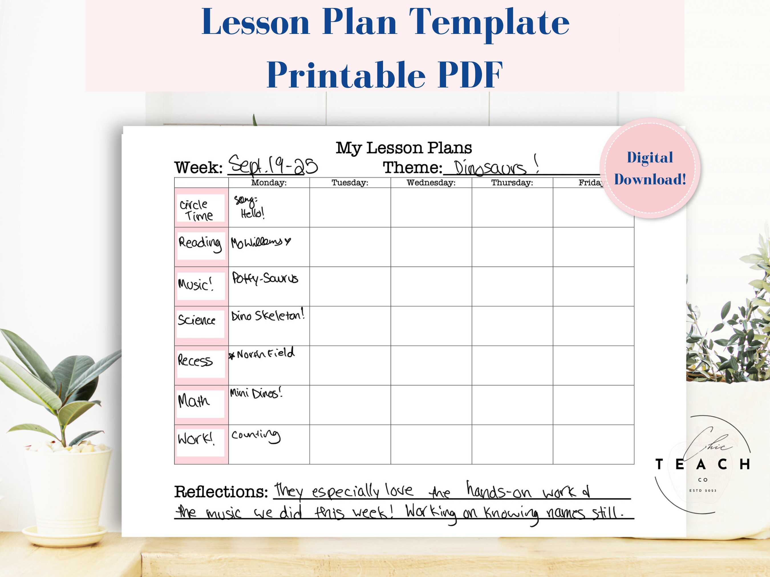 Printable Lesson Plan Template Teacher Homeschool Weekly Teacher Lesson ...