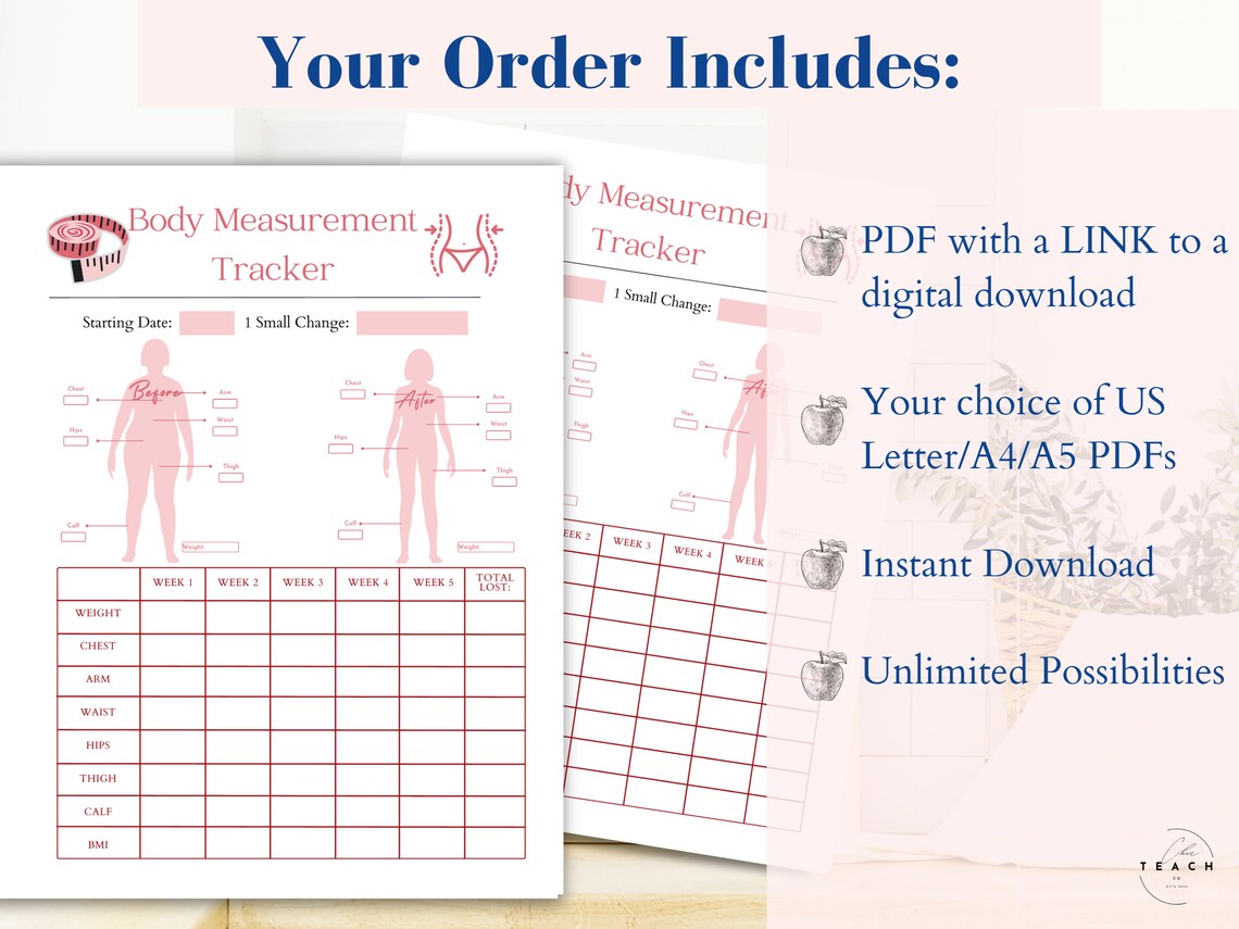 Body Measurement Chart, Printable 10 Week Body Sculpting Tracker ...