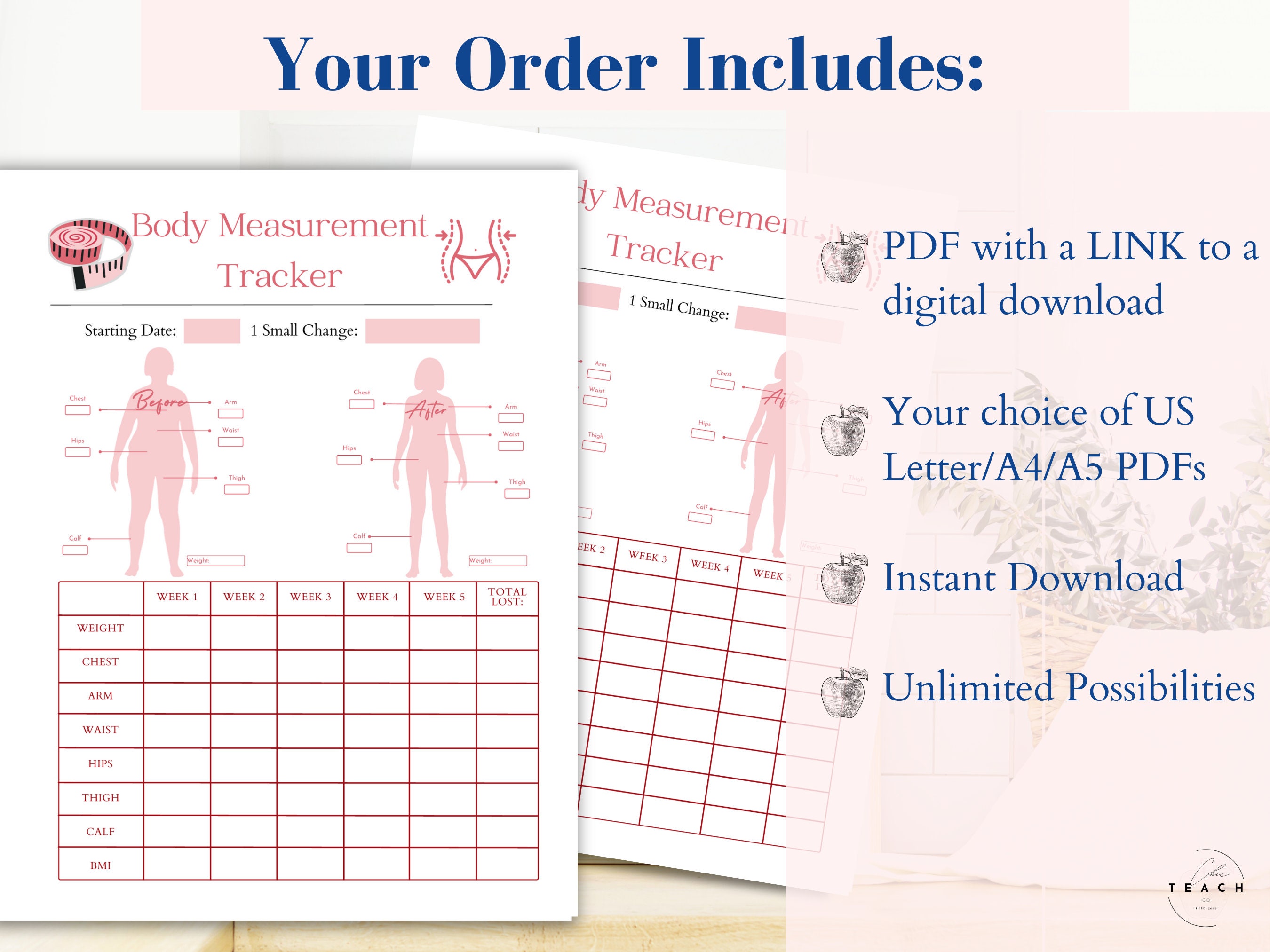Body Measurement Chart, Printable 10 Week Body Sculpting Tracker ...