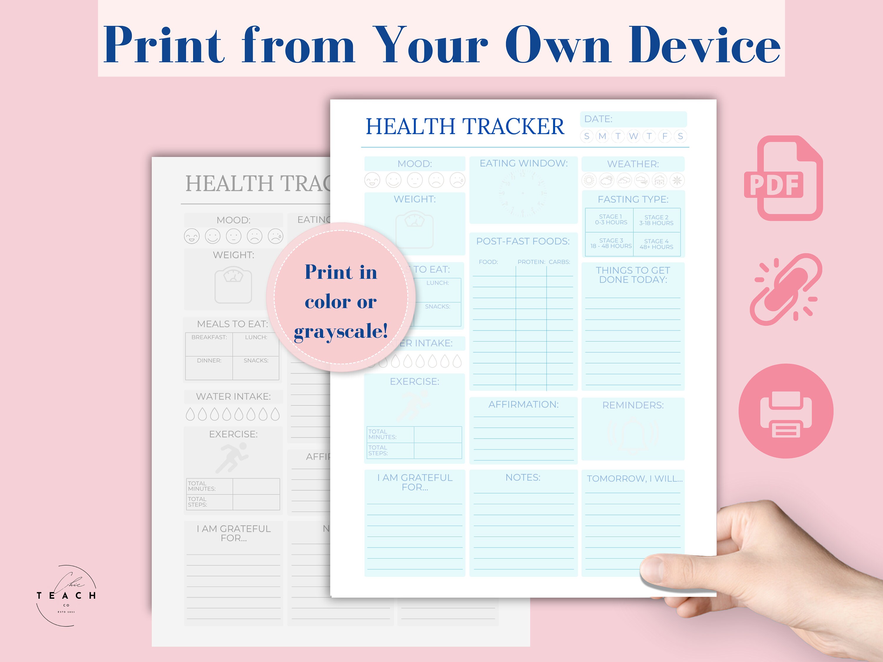 Intermittent Fasting Tracker IF Lifestyle Fasting Challenge Chart ...