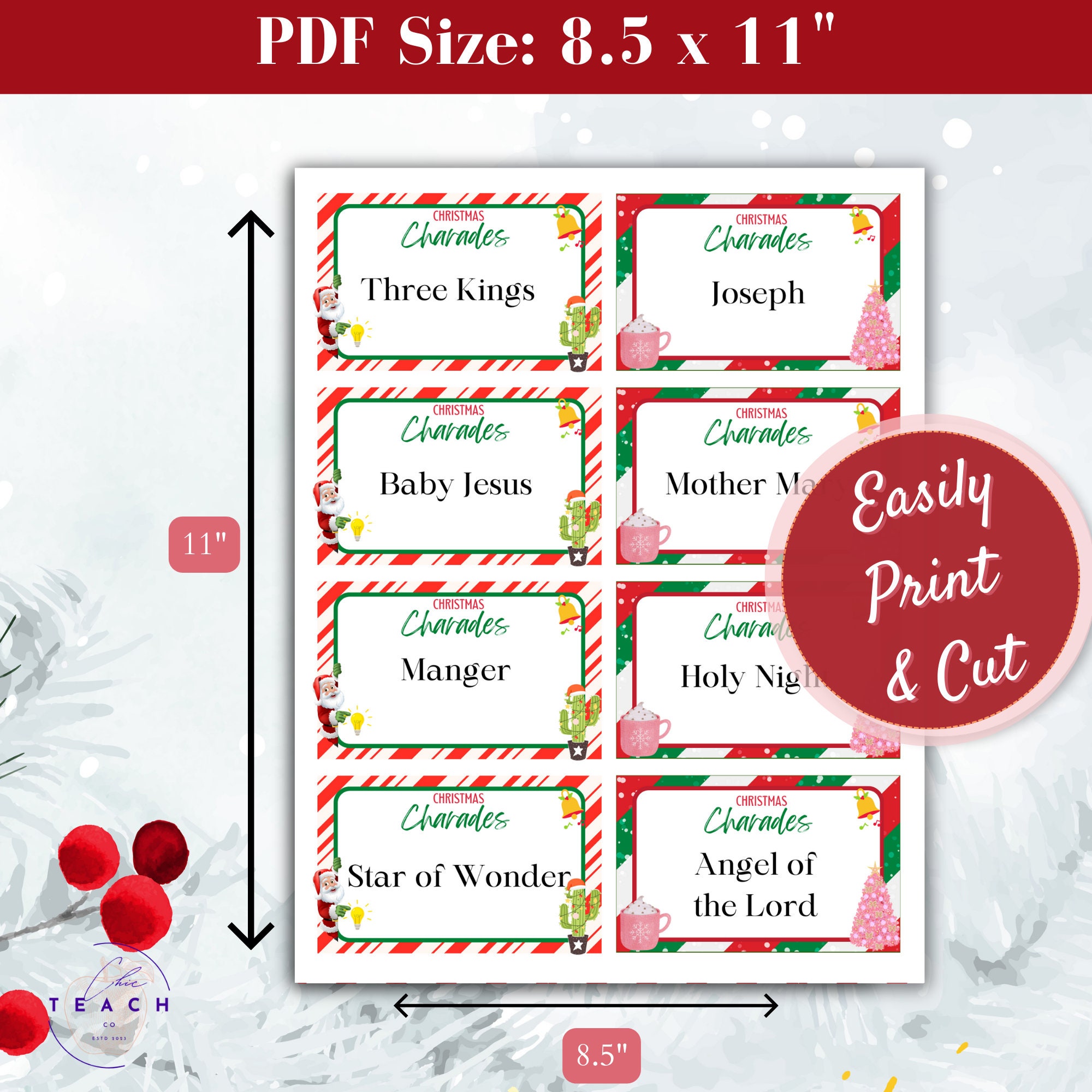 Christmas Charade Game Charade Kid Holiday Charade Card Christmas Party ...