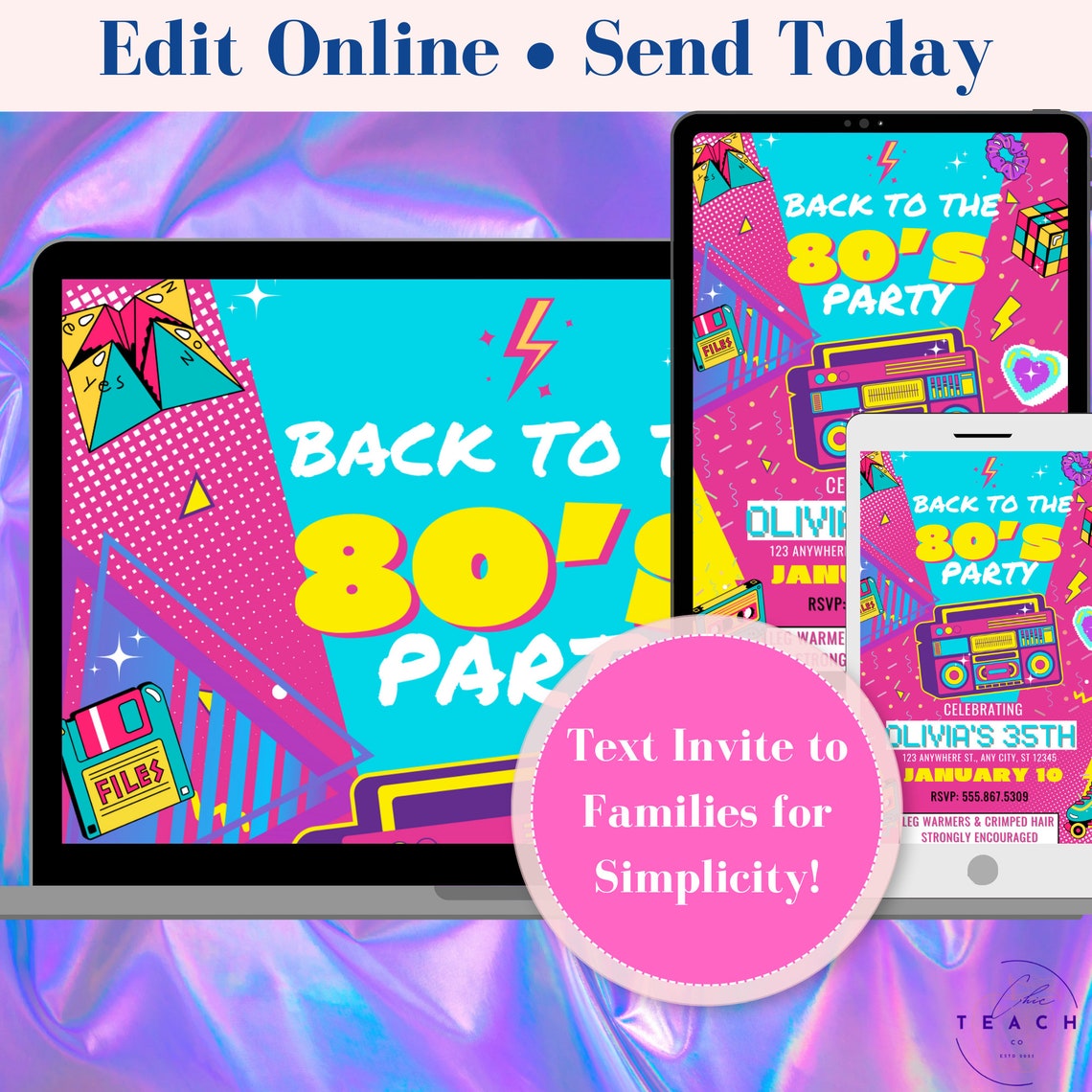 80s Party Invitation Decades Party Flyer 80s Theme Invite Editable Back ...