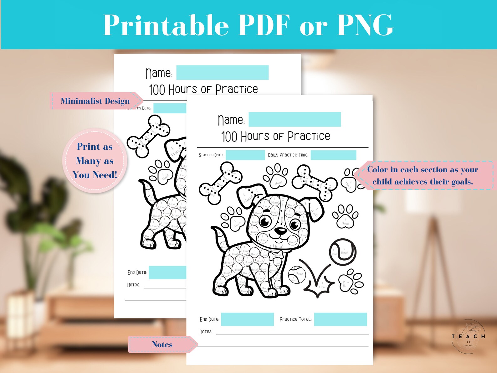 Digital Practice Chart for Kids! Printable Practice Challenge With ...