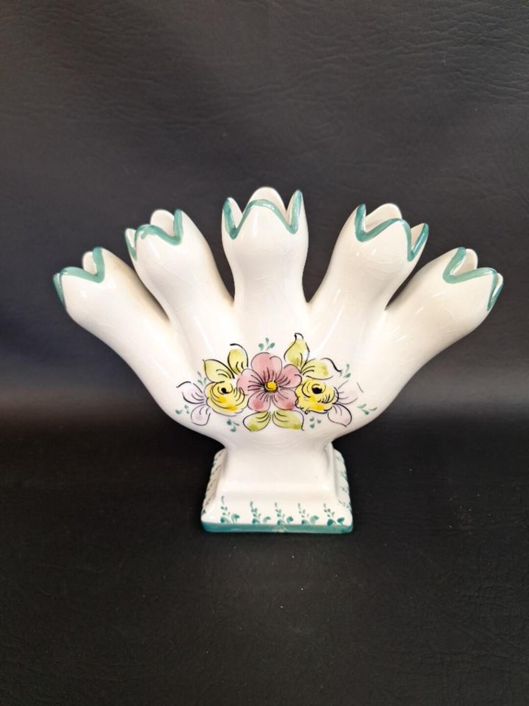 Vintage Porcelain 5 Finger Vase. Made in Portugal. Middle Stem Has 2 ...