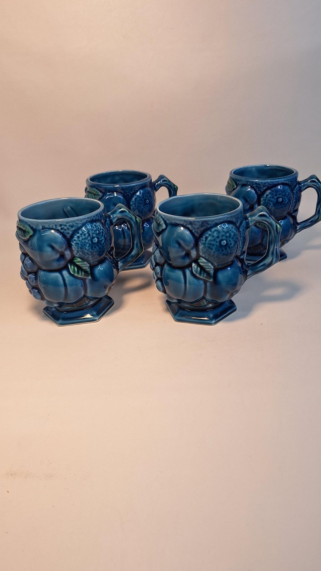 Set Of4 Vintage Inarco Coffee Cups. Blue Mood Indigo Fruit. Embossed ...