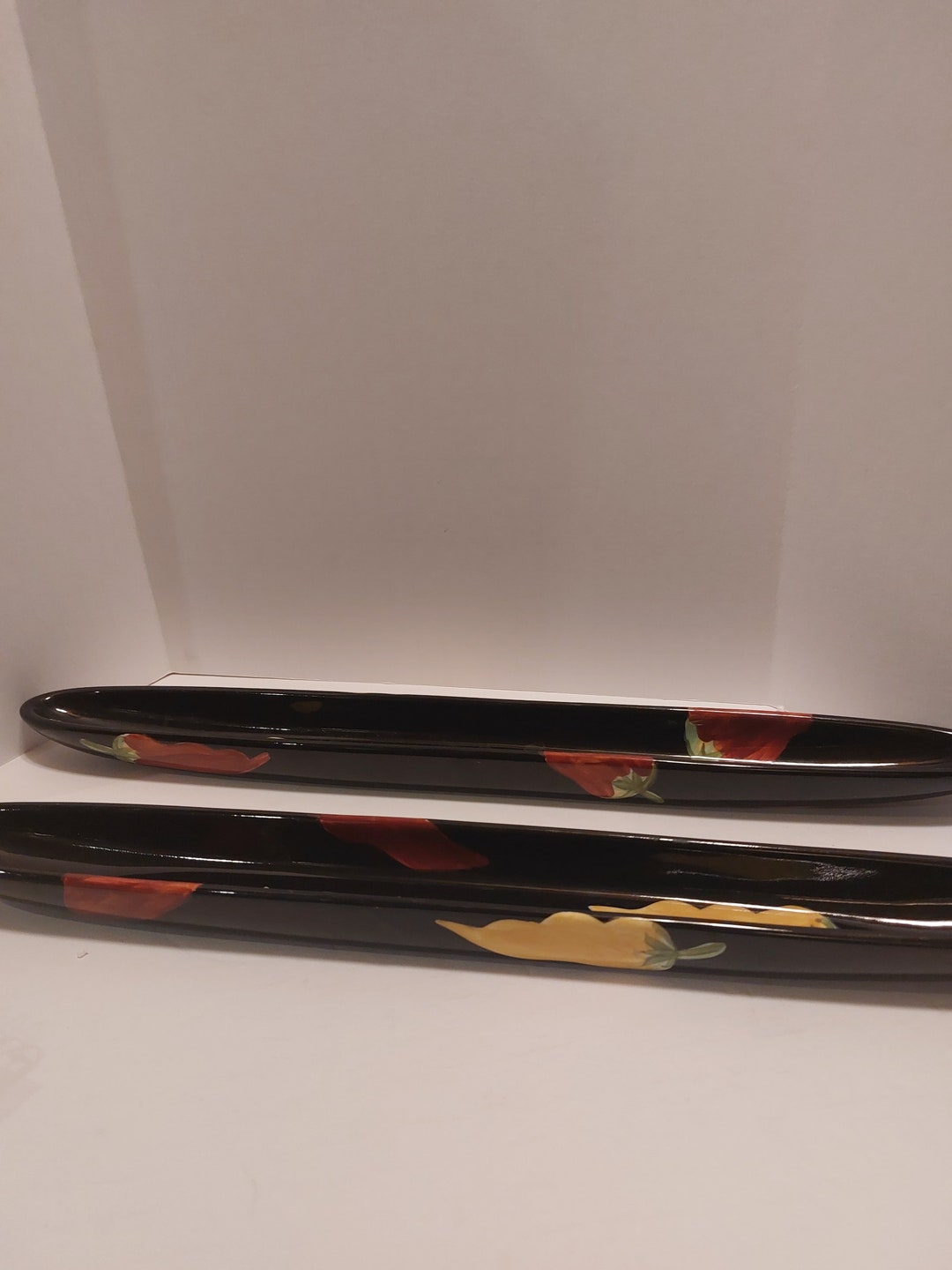 214 West, Long Narrow Black Dish With Chili Pepper Design - Etsy