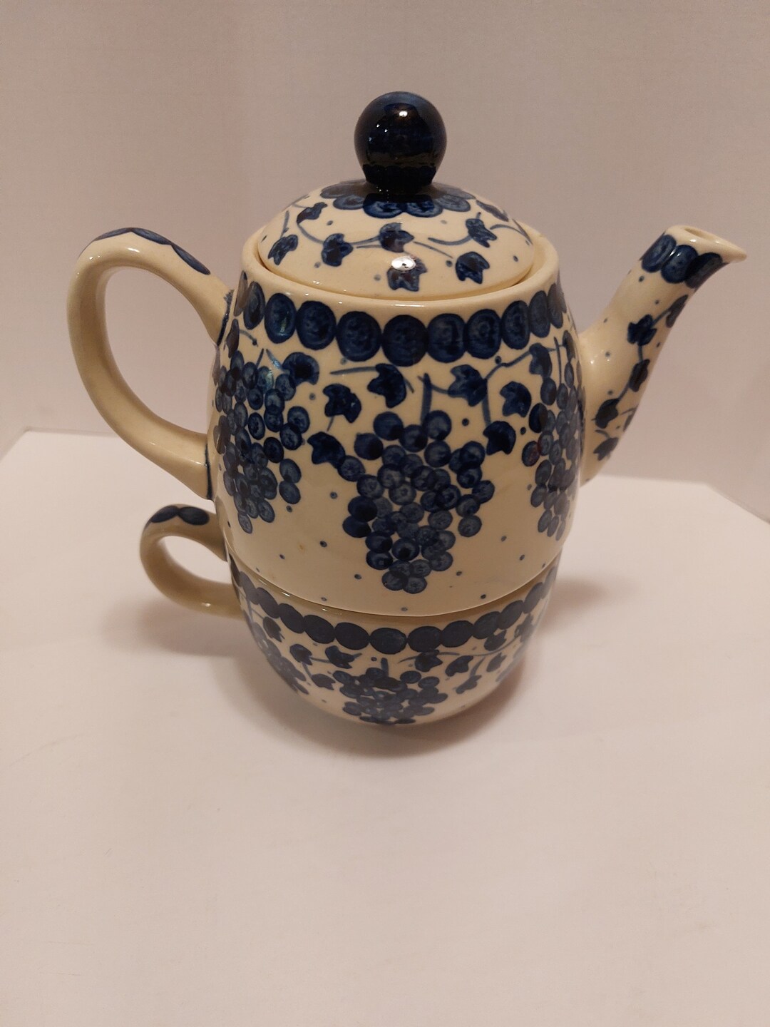 Polish Tea Pot With Stackable Cup Grape Pattern, Vintage - Etsy