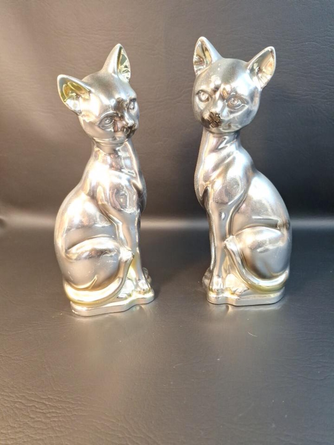 Set of 2 Silver Color Ceramic Siamese Cats. They Have a Few Paint ...