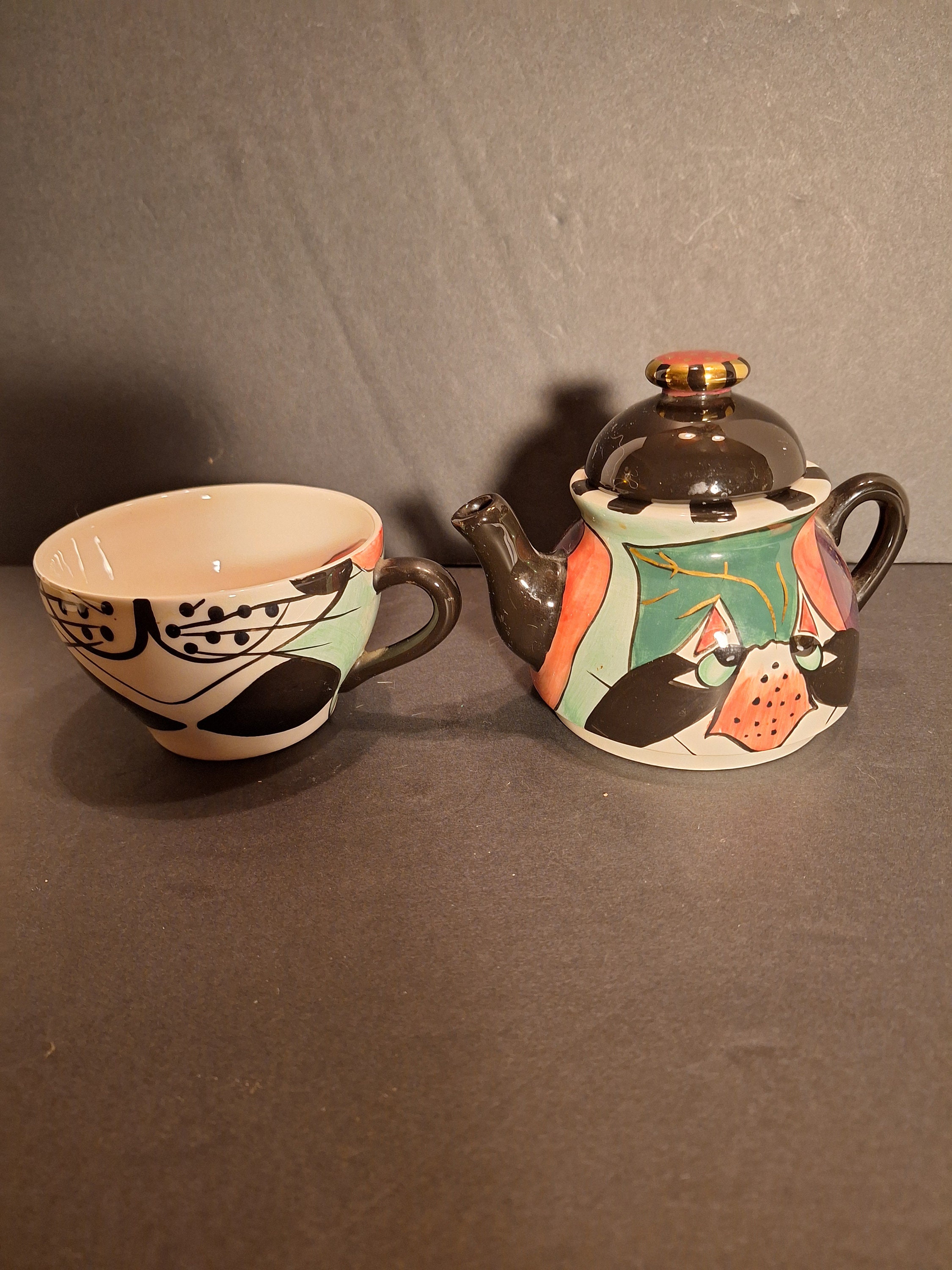 Vintage Swak Lynda Corneille Cat Character Teapot/cup Combination - Etsy