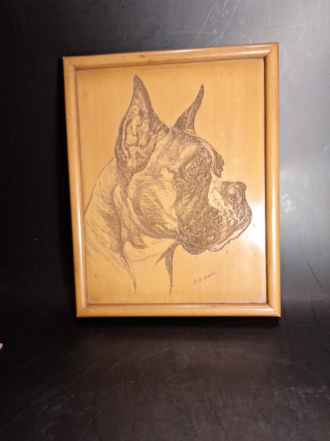 Boxer Head Etching by E. H Hart, Made of Faux Wood. - Etsy