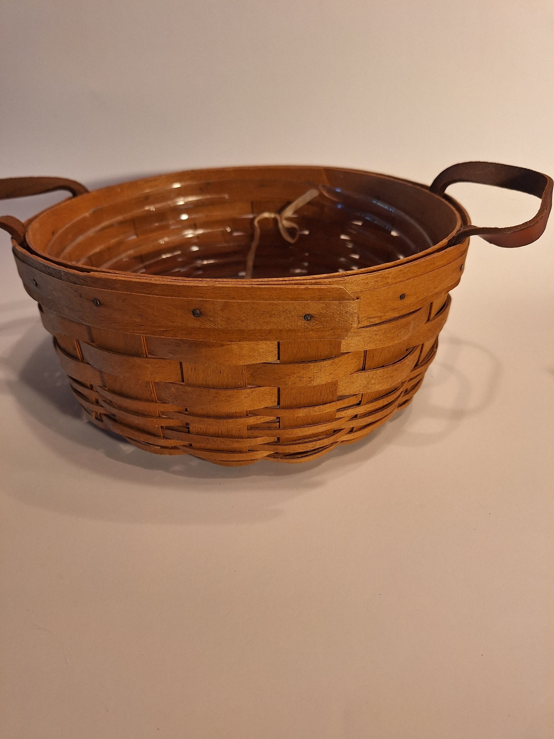 Longaberger Darning Basket With Plastic Inset and Leather Handles - Etsy
