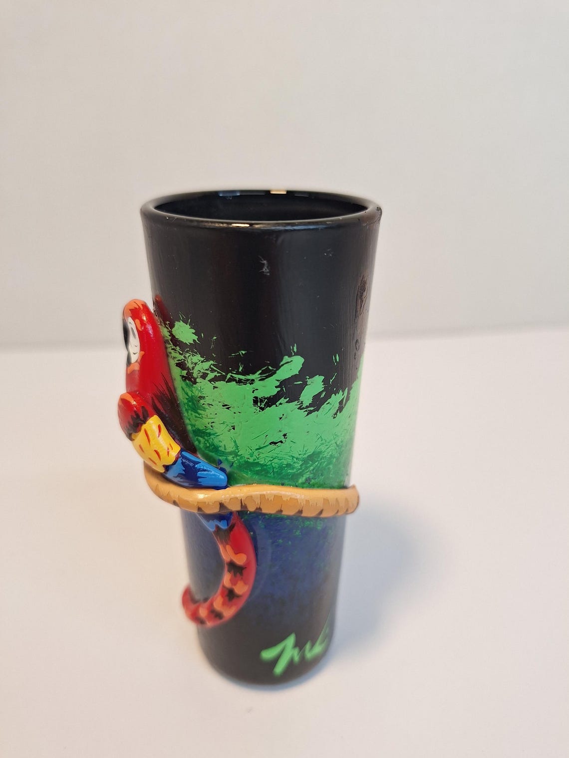 Hand Painted Shot Glass With 3D Applied Macaw on a Branch. Signed. - Etsy
