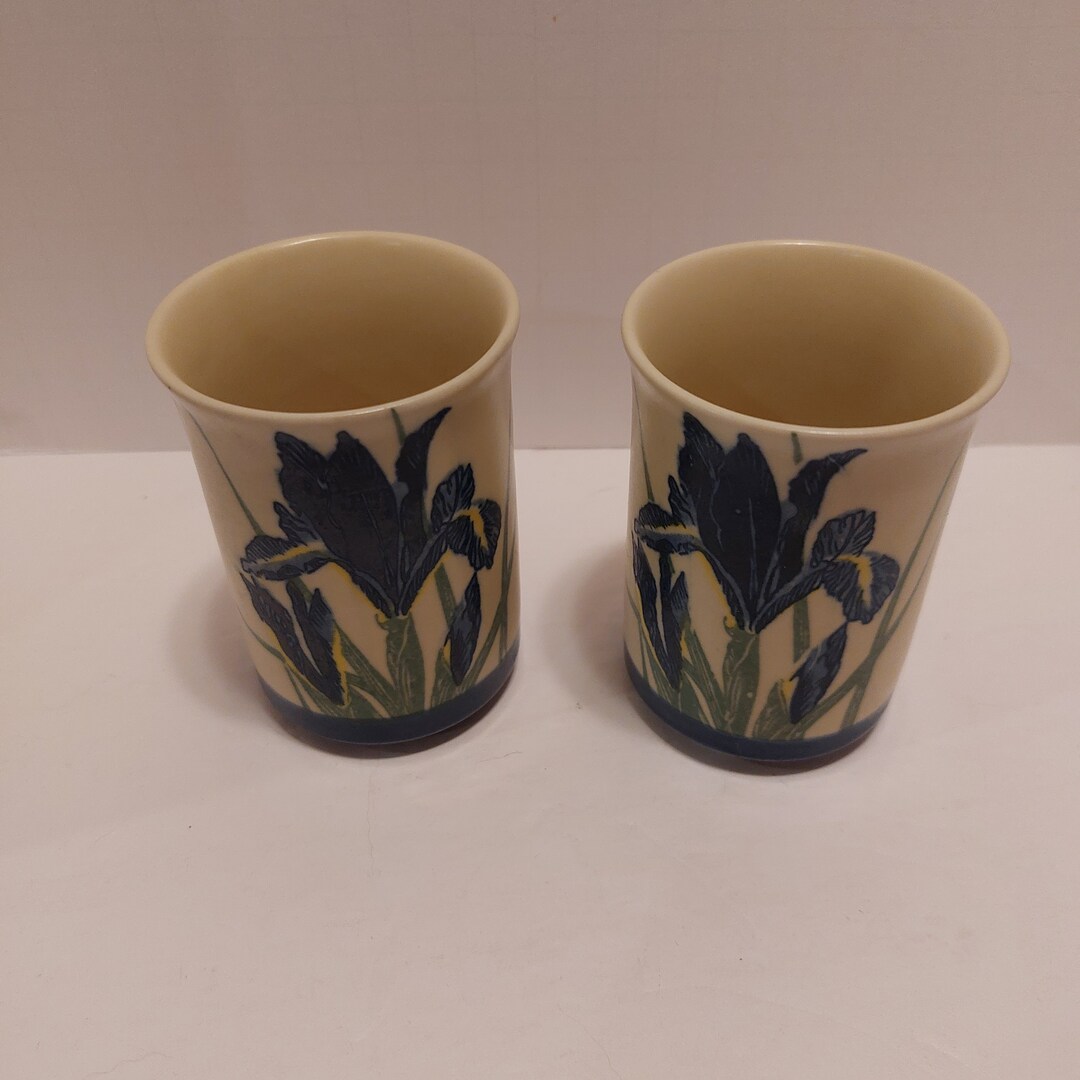 Otagiri Blue Iris Pottery Cups, Vintage - Etsy