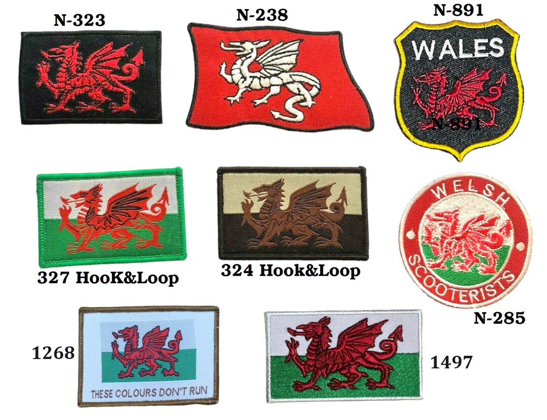 Wales Welsh Dragon National Flag Hook & Loop Iron Sew on Mix Patch ...