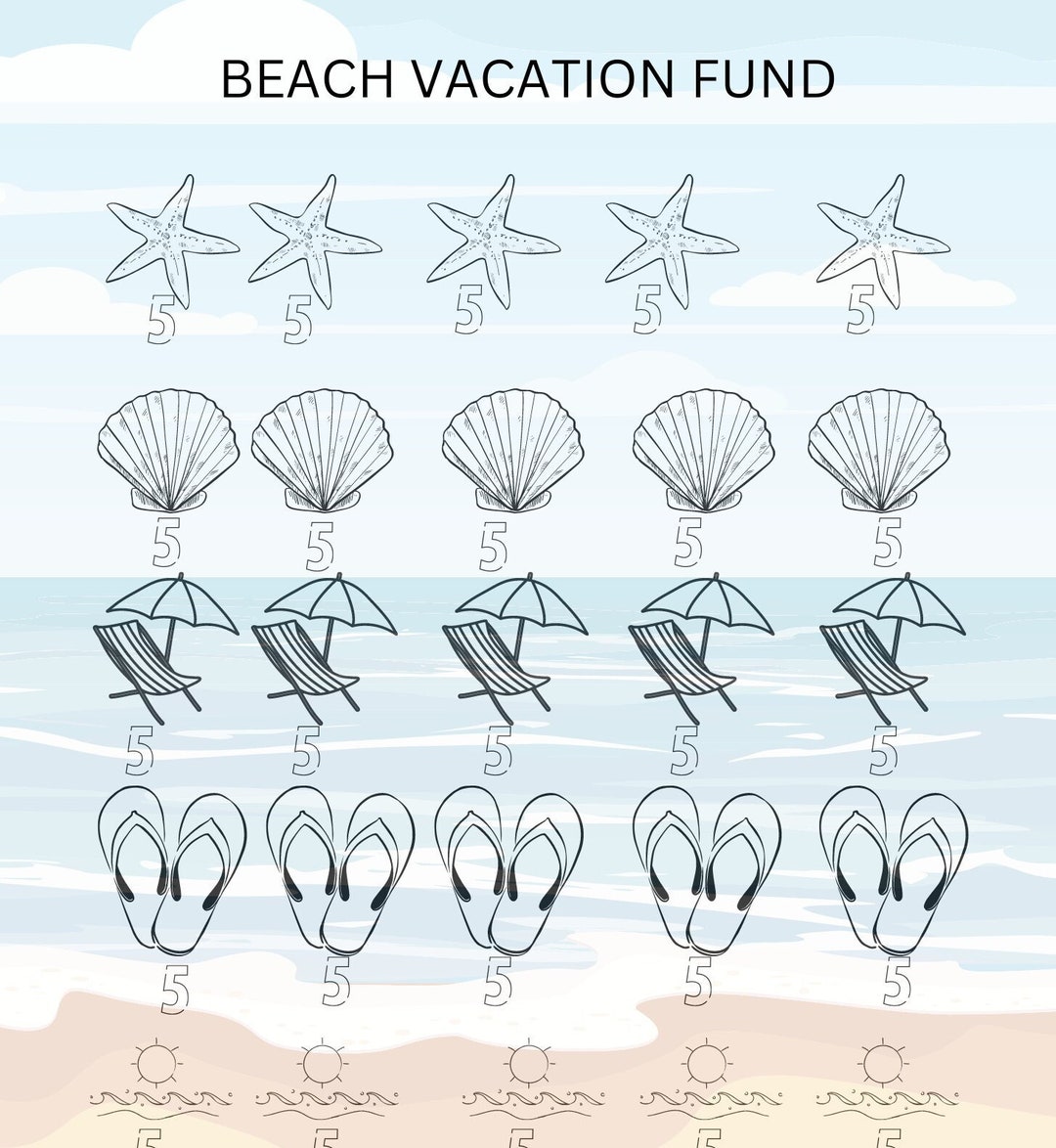 Savings Challenge Printable- Beach Vacation Fund - Etsy