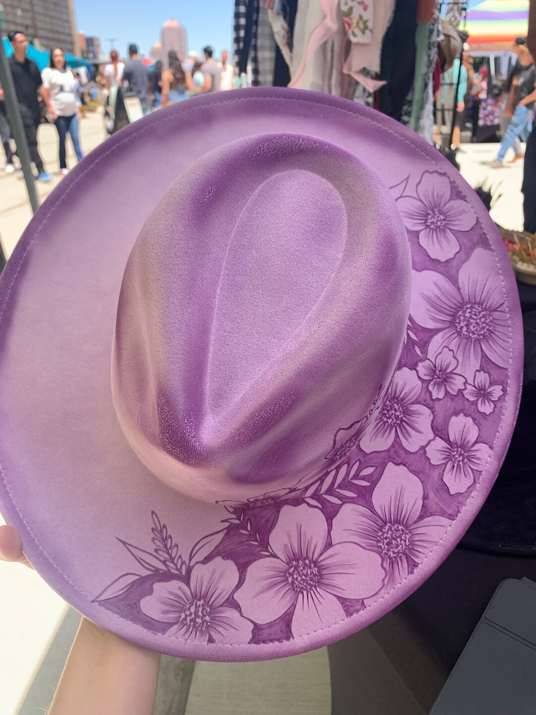 Lavender Suede Wide Brim Fedora Hat, Ready for Personalized Hand Burn ...