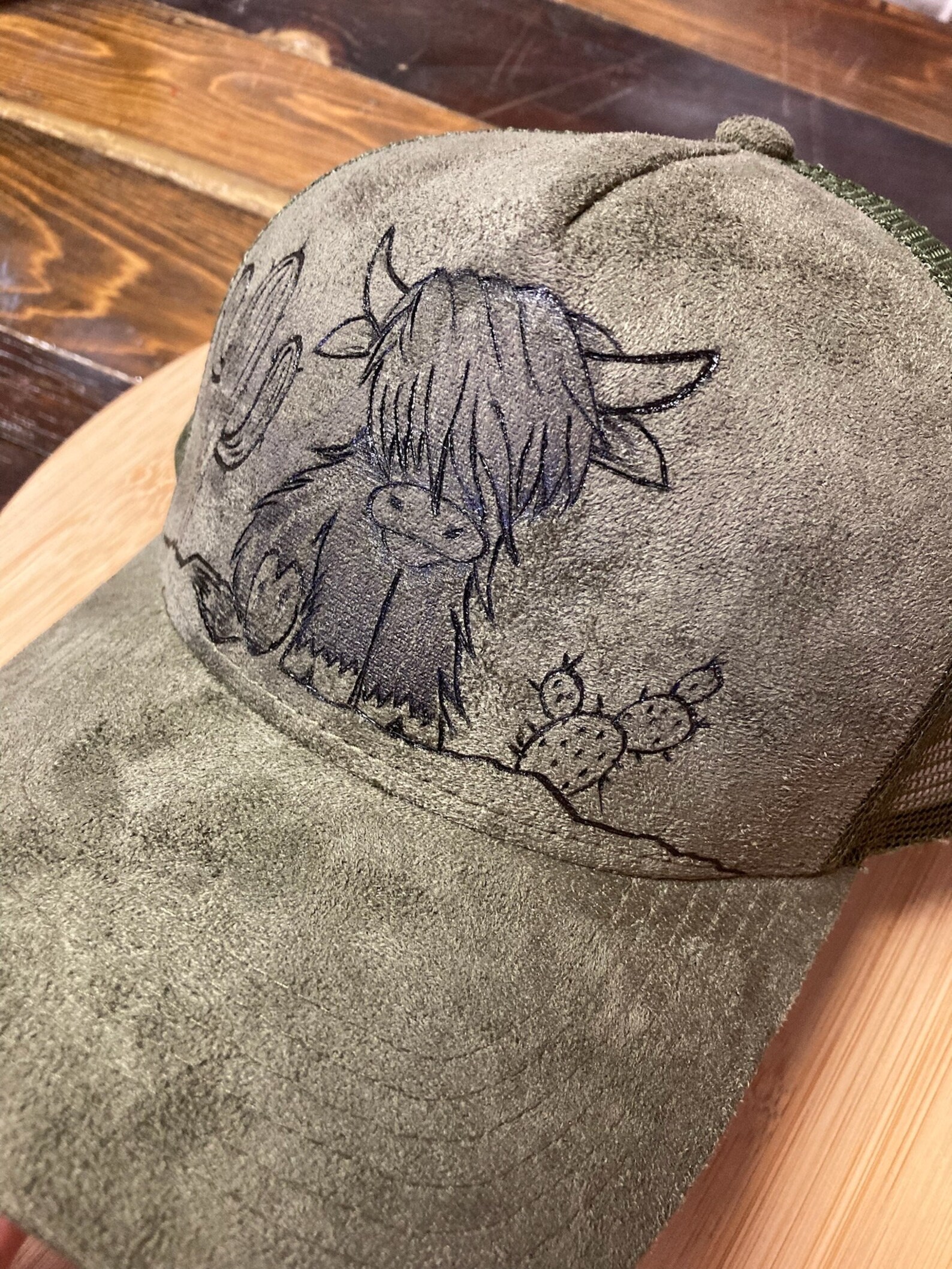 Highland Cow Trucker Snap Back Ball Cap: Freehanded Burned Art - Etsy