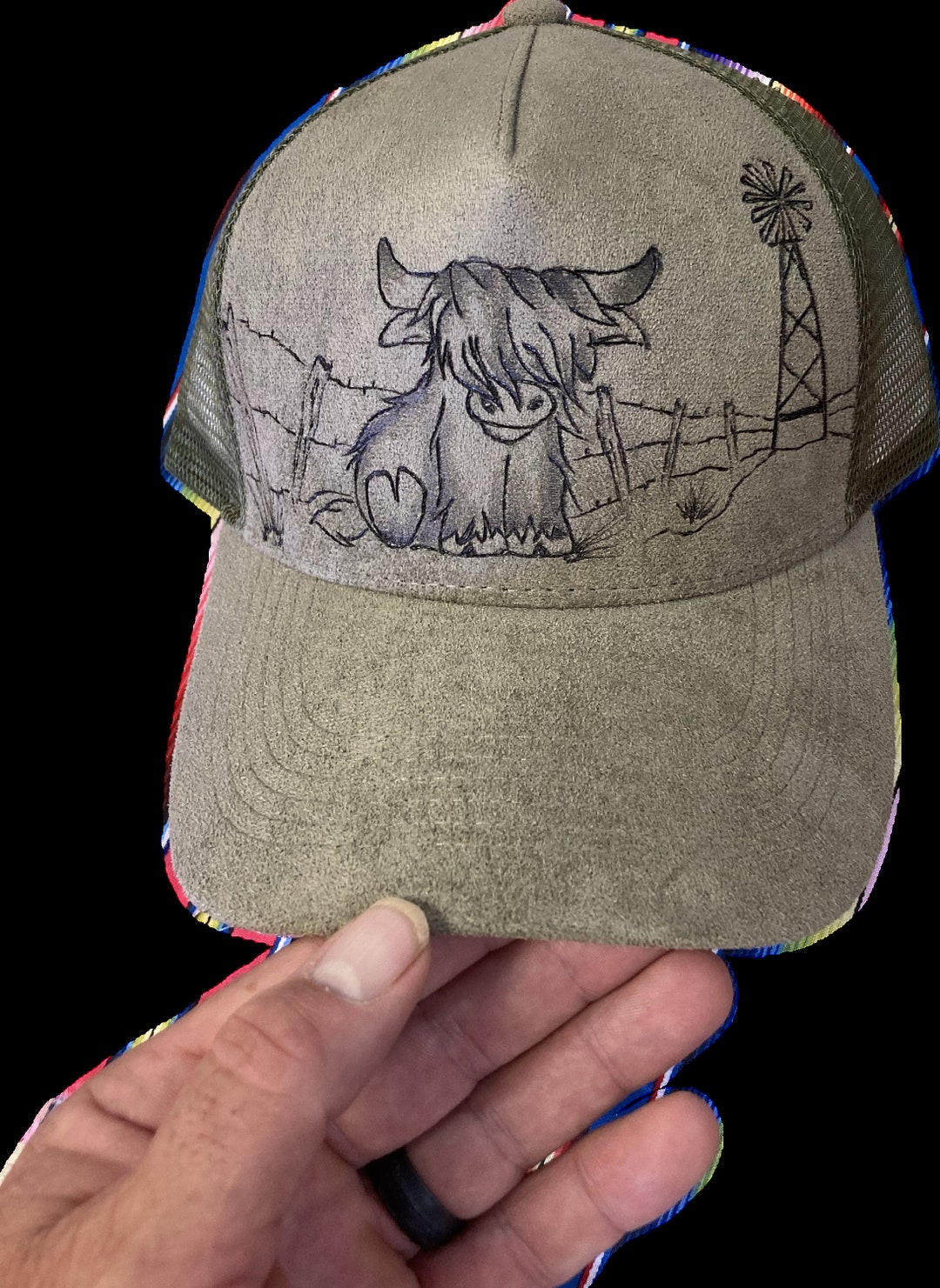 Hand-burned Highland Cow Trucker Hat | Custom Farm Life Cap | Western ...