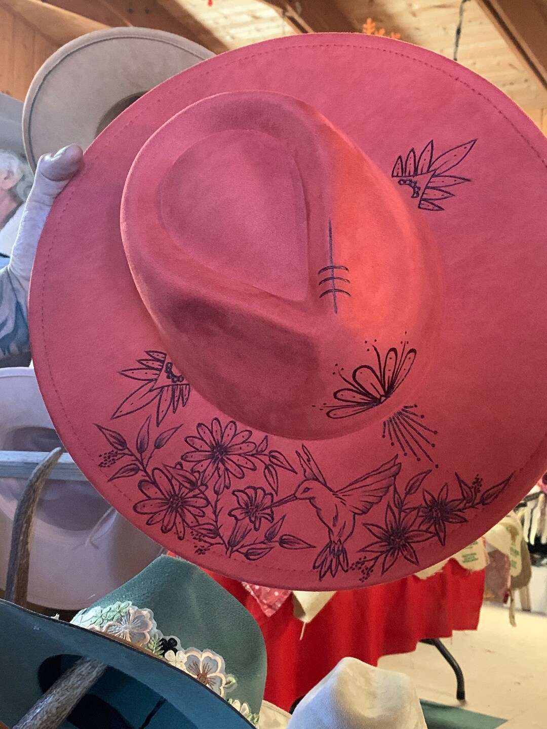 Wide Brim Fedora Hat | Red Suede | Ready to Add Custom Burned Artwork ...