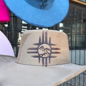 Hand-burned Gambler Cowboy Hat – Zia & Sandia Mountains Design ...