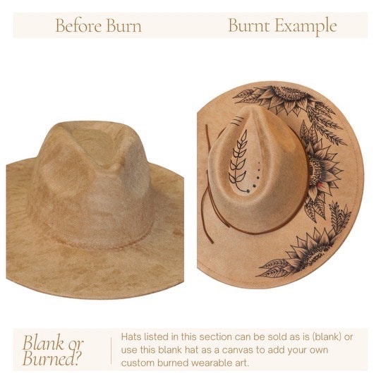 Suede Khaki Color Fedora Hat, Ready for Personalized Hand Burn, Layered ...