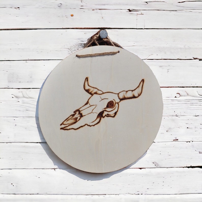 Hand-burned Cow Skull Pyrography Art | Rustic Western Wall Decor ...