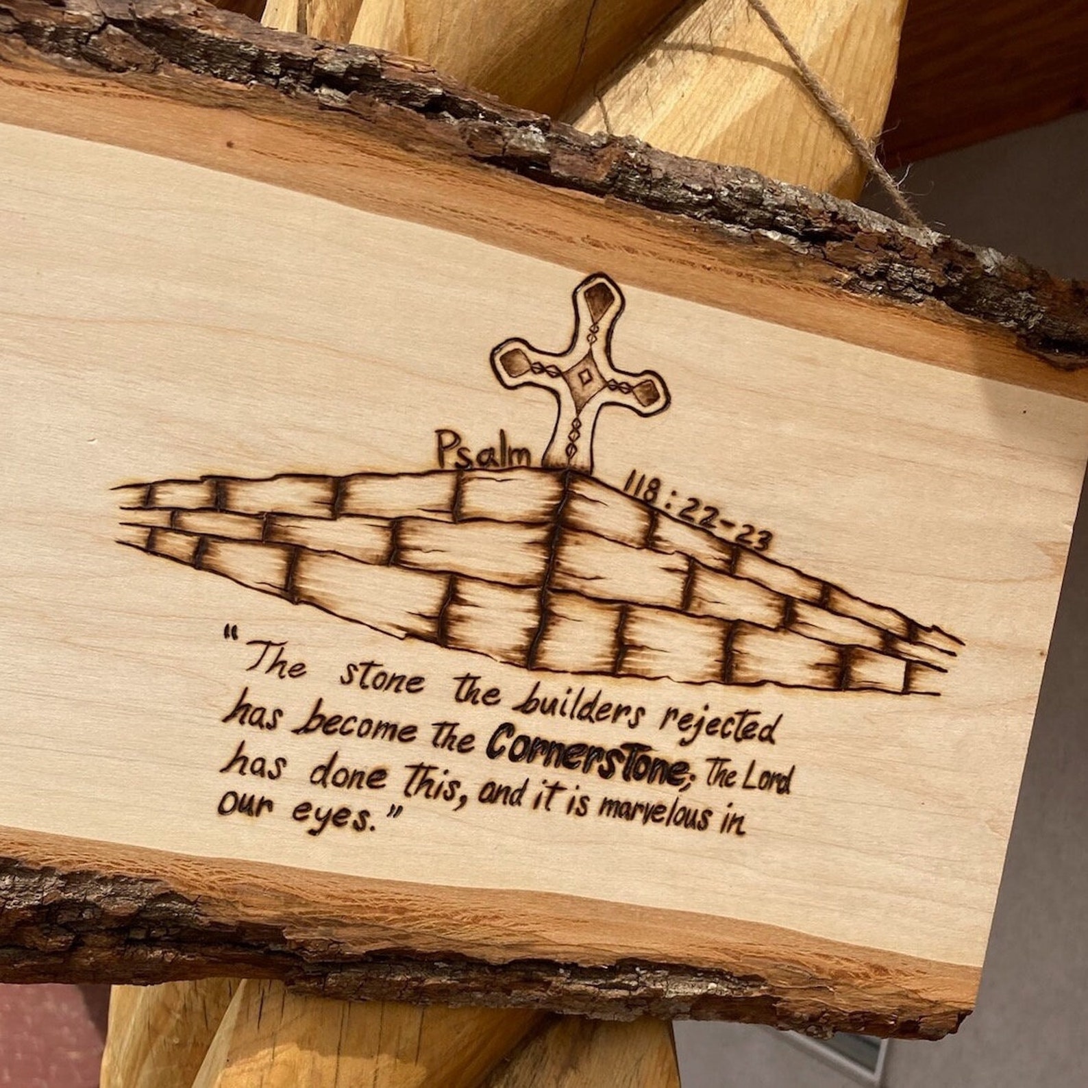 Custom Rustic Woodburned Wall Hanging With Cornerstone Cross and ...