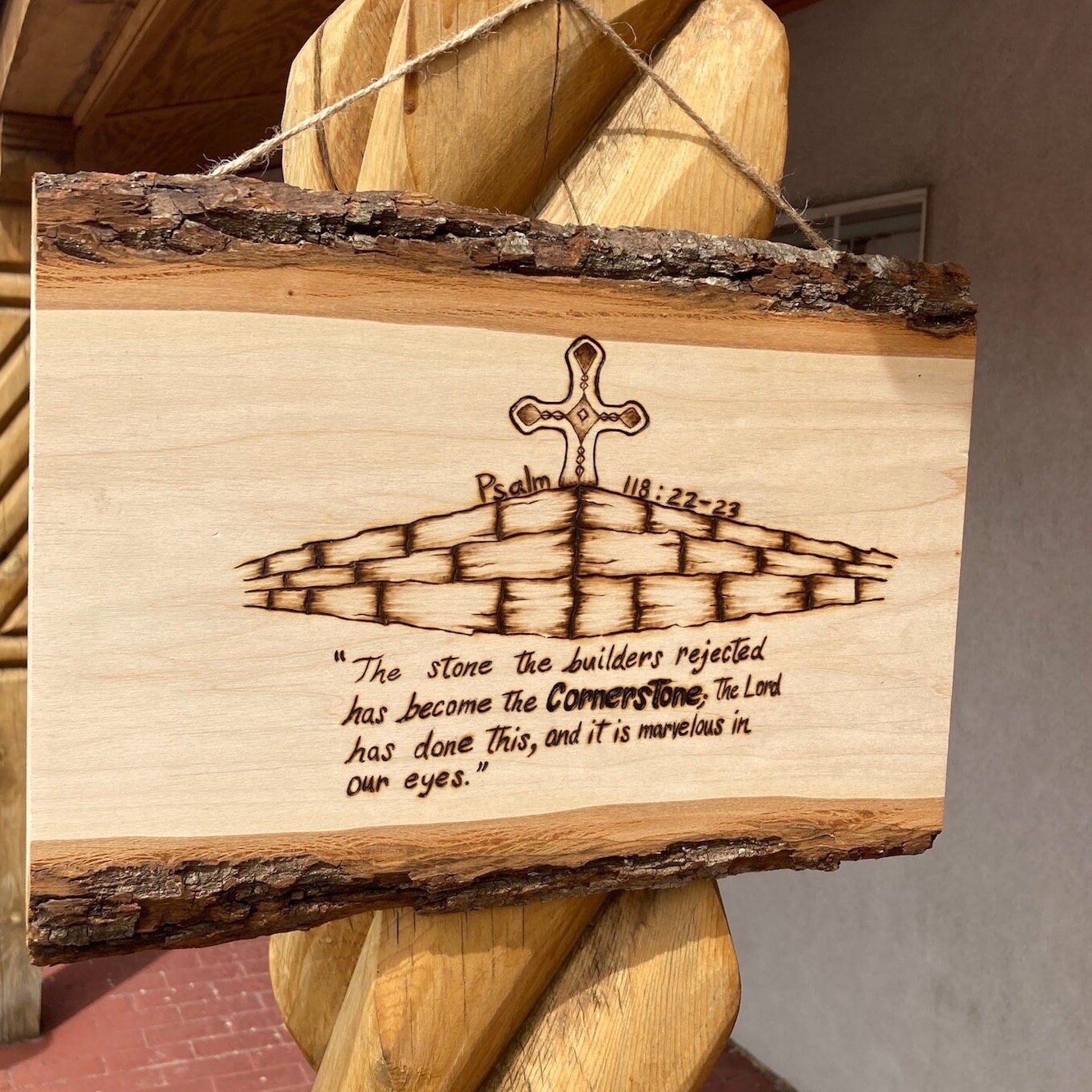 Custom Rustic Woodburned Wall Hanging With Cornerstone Cross and ...