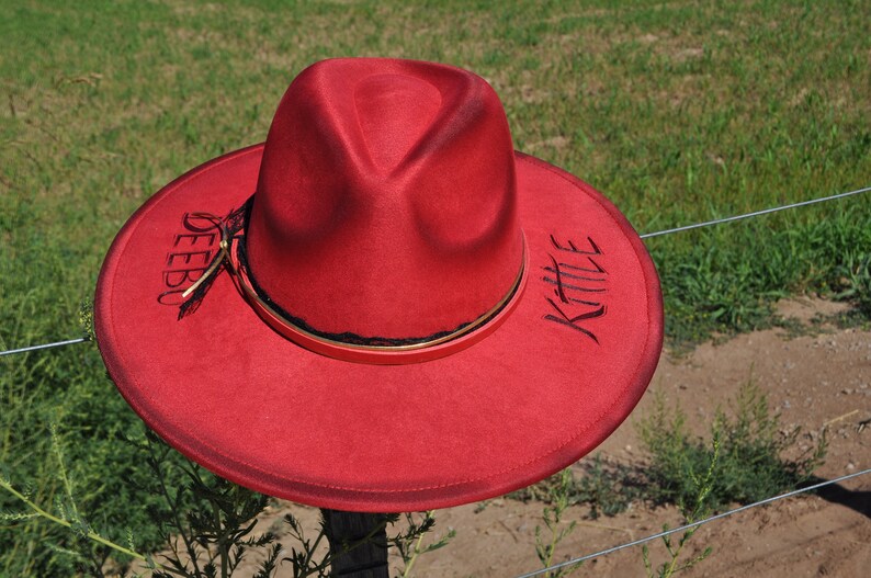 Football Themed Burned Artwork Wide Brim Fedora Hat Perfect for Game ...