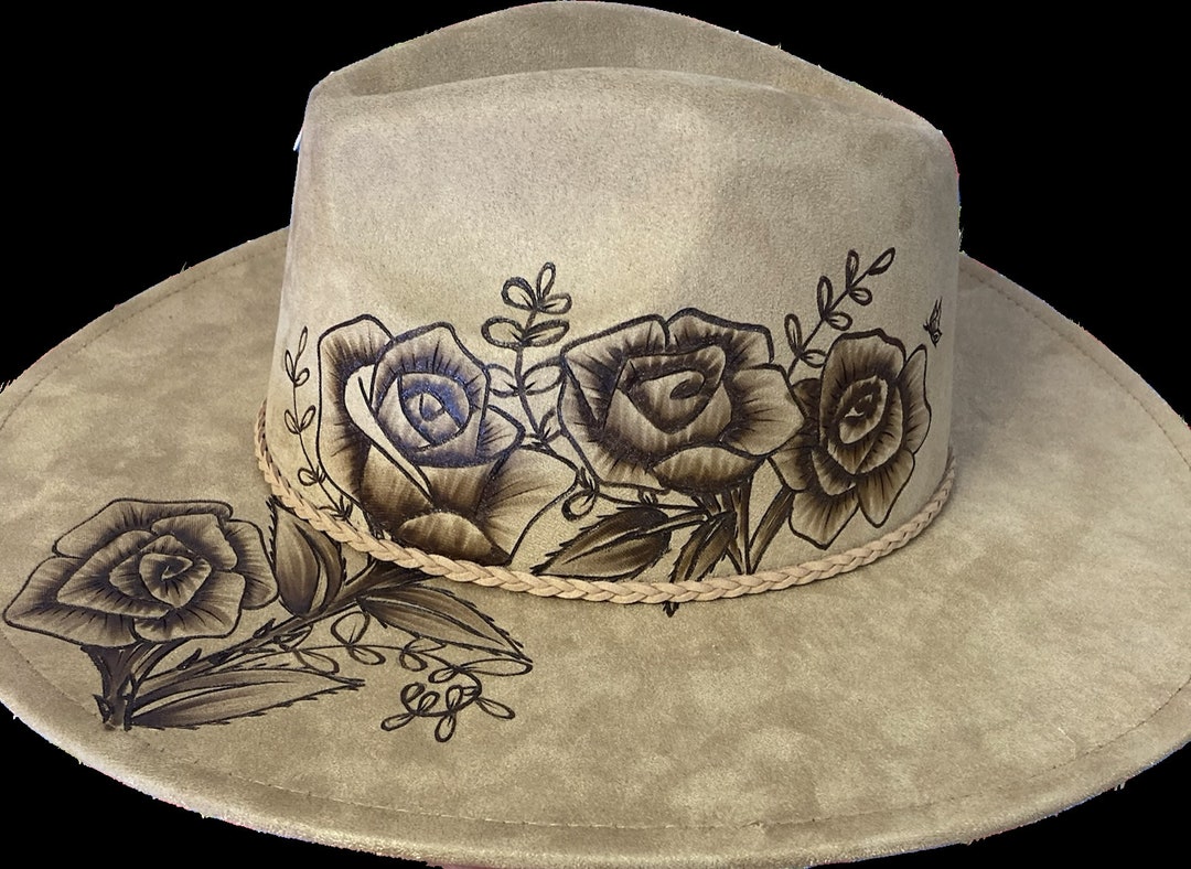 Burnt Roses on Wide Brim Fedora Hat - Etsy