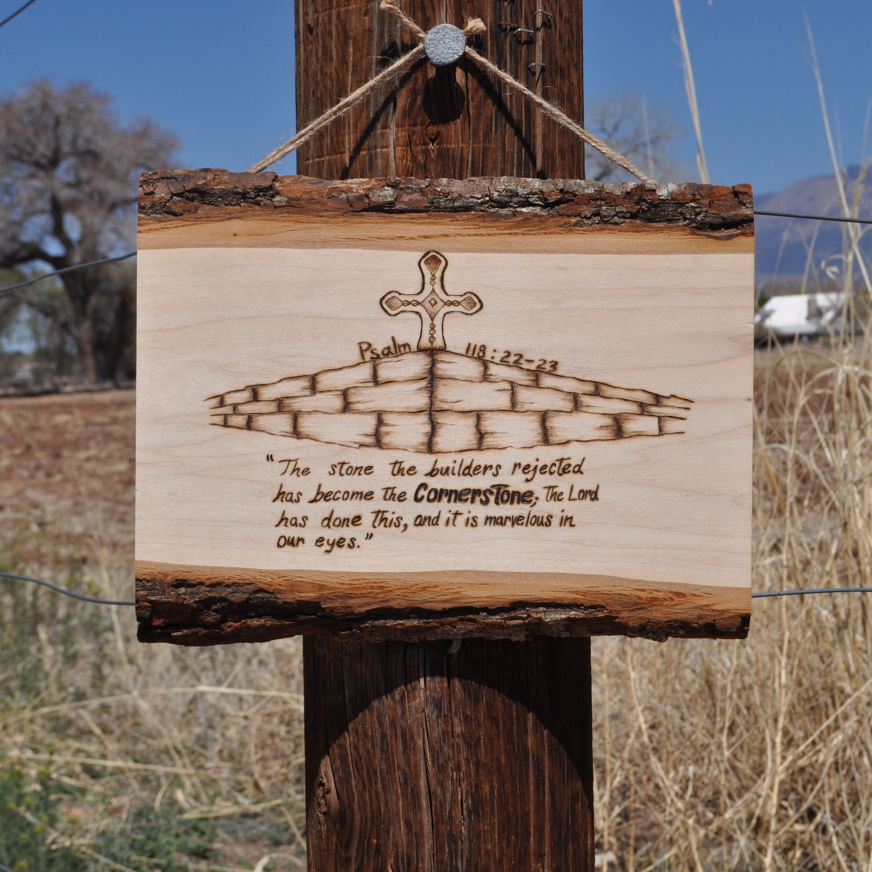 Custom Rustic Woodburned Wall Hanging With Cornerstone Cross and ...