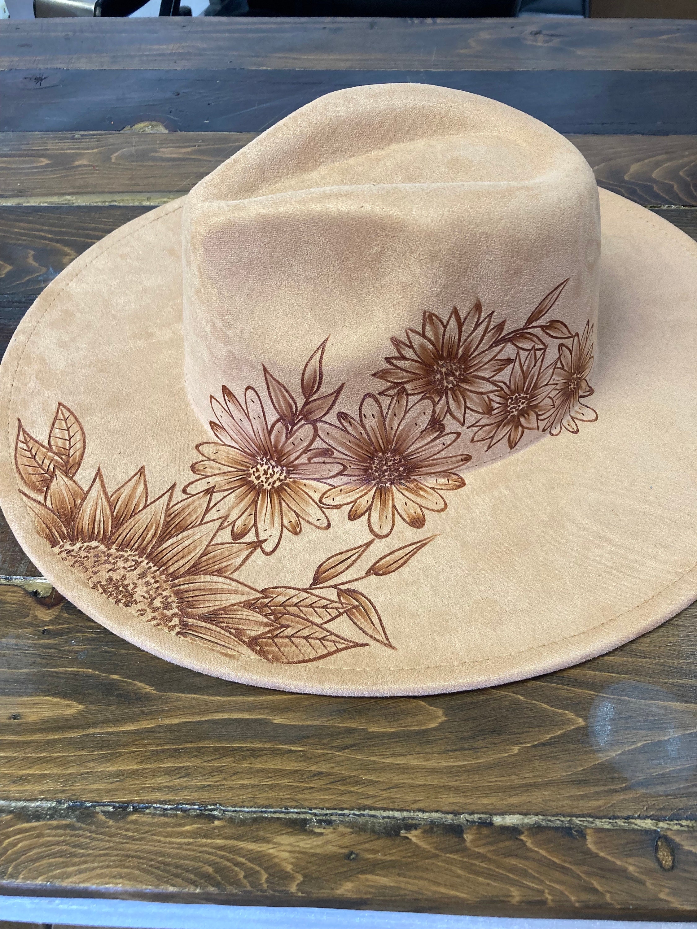 Hand-burned Western Cowboy Hat With Wildflower Floral Design - Etsy