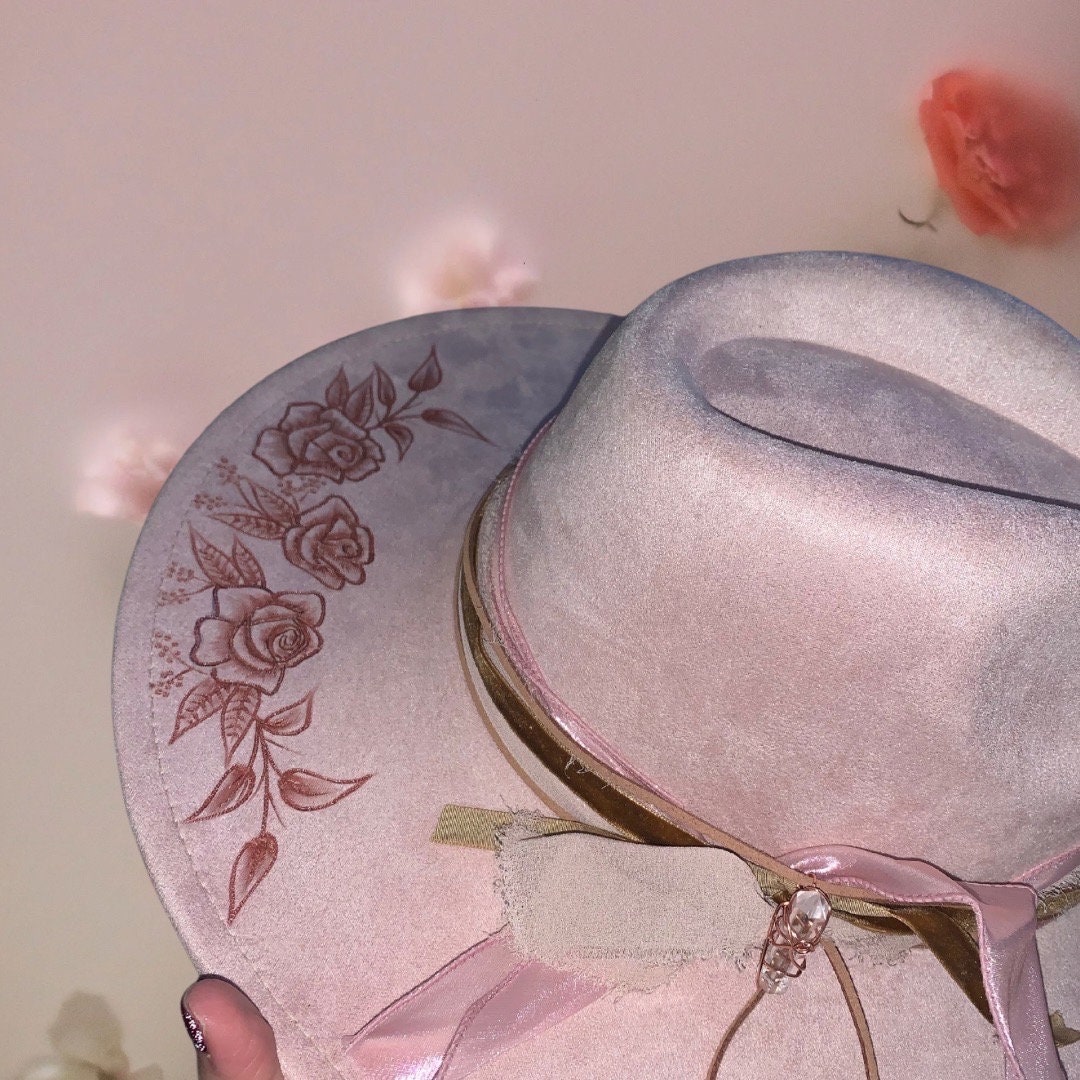 Pink Fedora With Burned Roses, With Room for Customization - Etsy