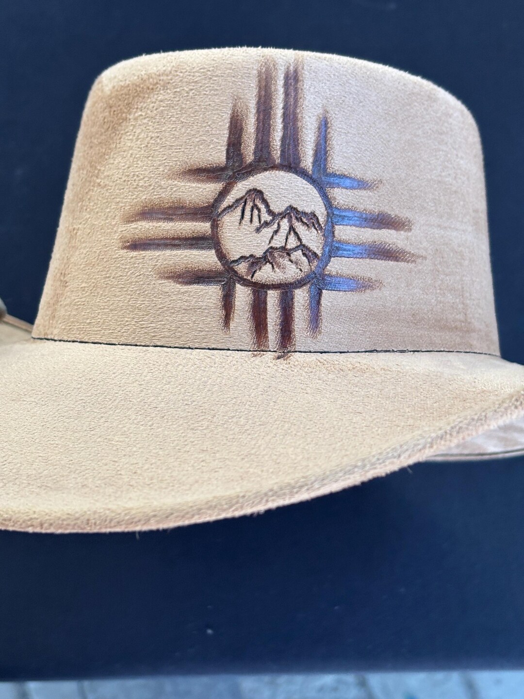 Hand-burned Gambler Cowboy Hat – Zia & Sandia Mountains Design ...