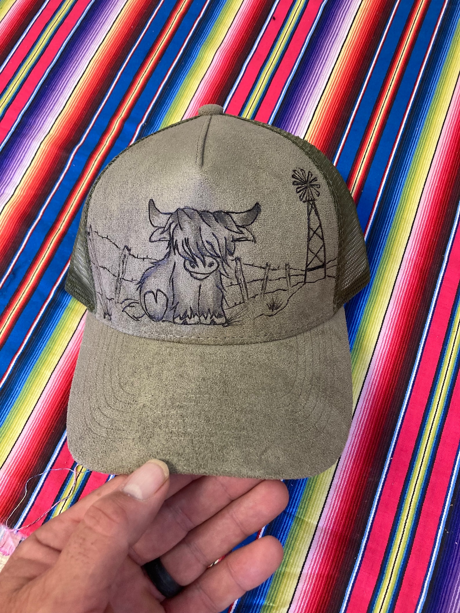 Hand-burned Highland Cow Trucker Hat | Custom Farm Life Cap | Western ...