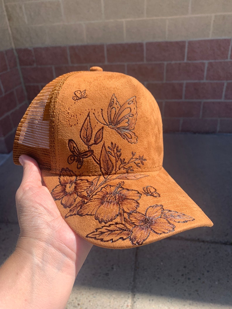 Monarch Butterfly Trucker Hat | Freehand Burned Artwork | Snap Back ...
