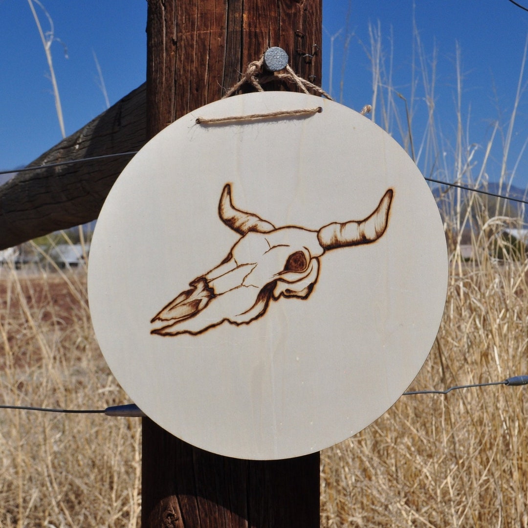 Hand-burned Cow Skull Pyrography Art | Rustic Western Wall Decor ...